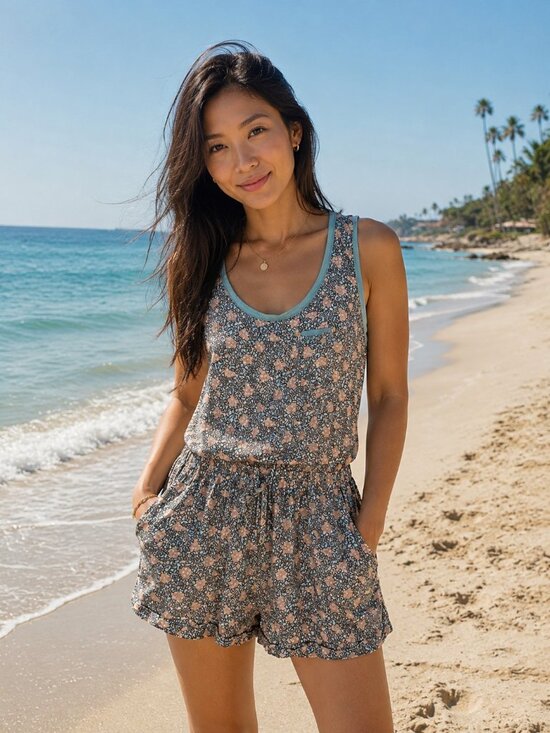 GMXY | Pants & Jumpsuits | Gmxy Romper Boho Floral Sleeveless Pastel ...